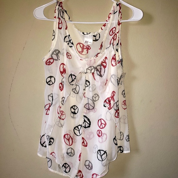 Tops | Nwt Peace Sign Sheer Tank | Poshmark
